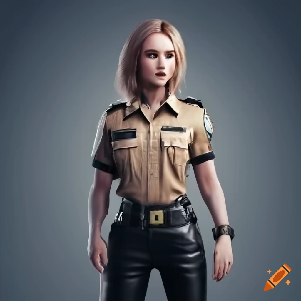 Photograph of a hyperrealistic police officer cosplay on Craiyon