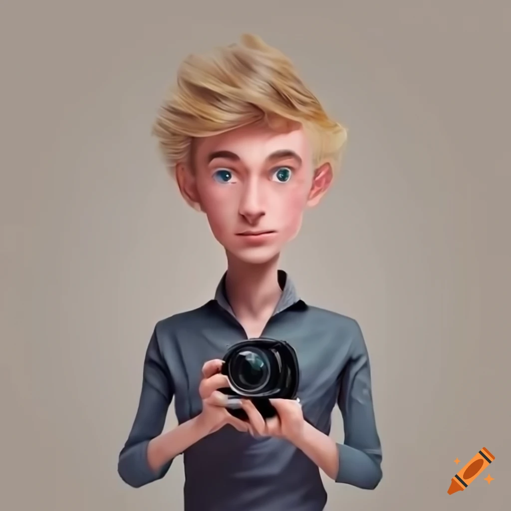 Digital artwork of a blond man with a macbook pro and camera on Craiyon