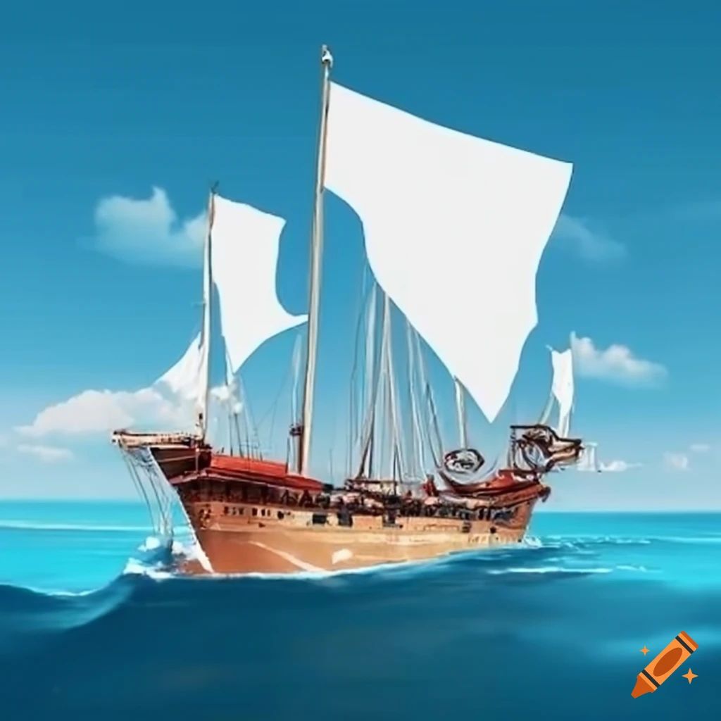 Ship sailing with a white flag