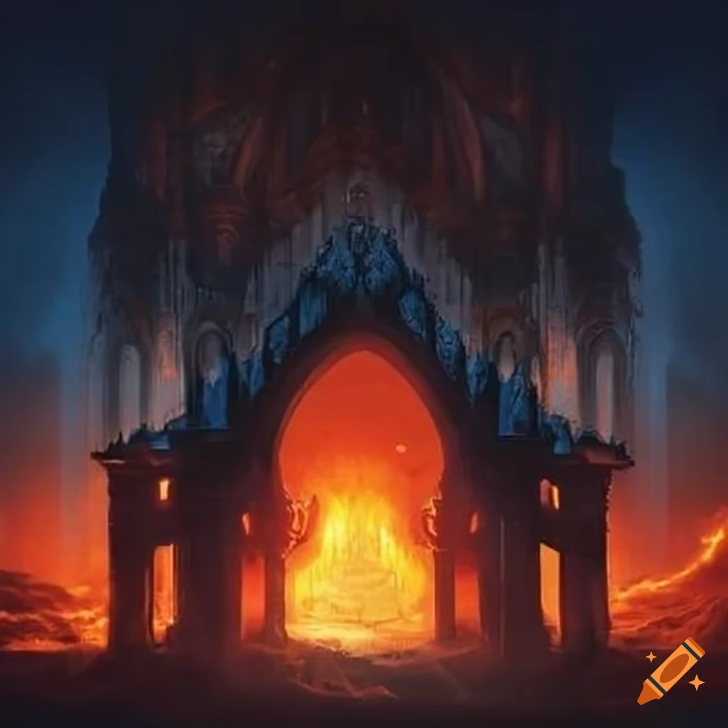 Image of heavenly gates with fire in the background