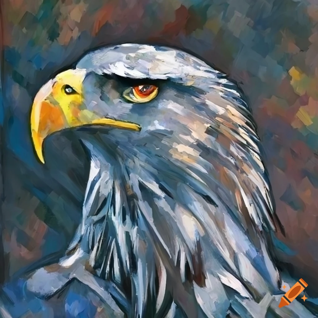Painting of a majestic silver eagle in cezanne's style