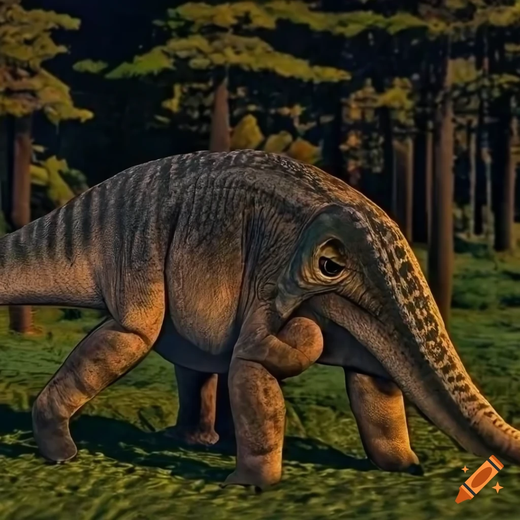 Colorful hadrosaurus dinosaur in morning light