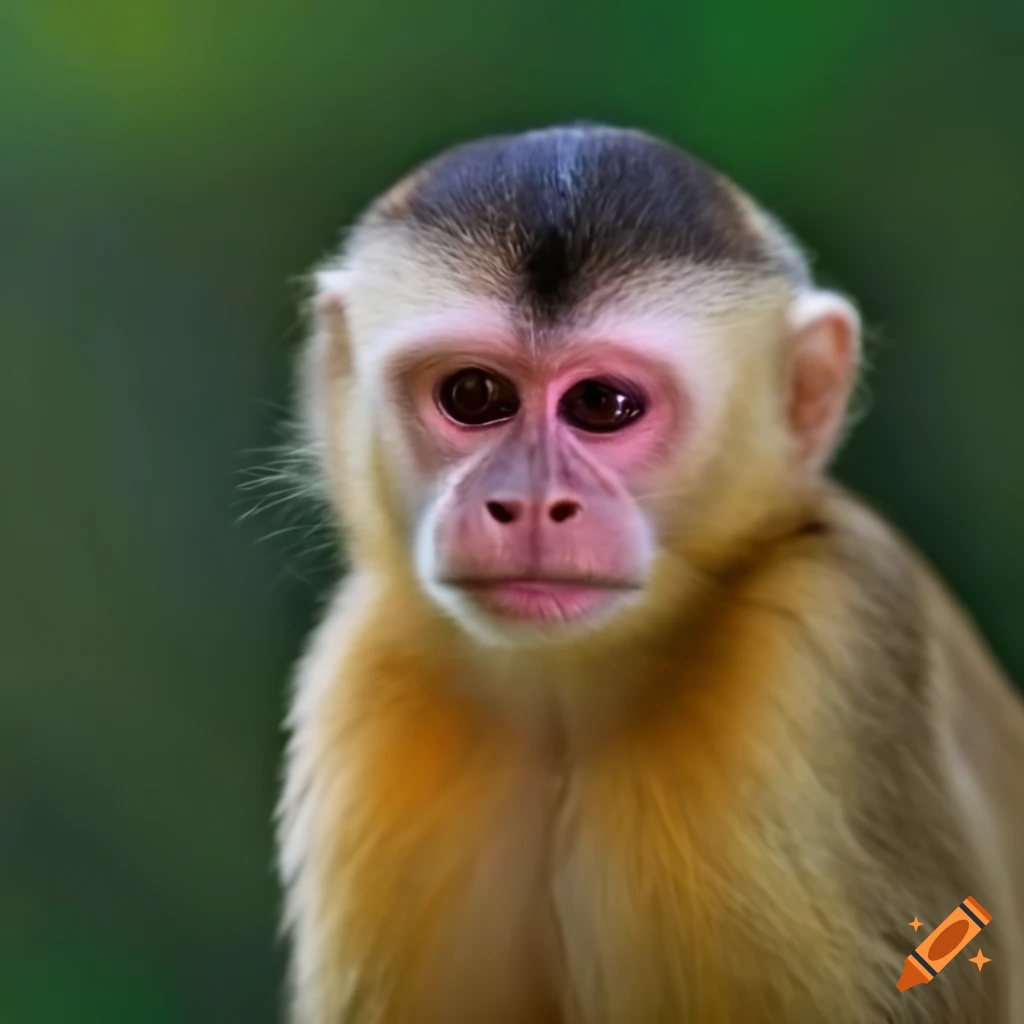 White-fronted capuchin with flowers on Craiyon