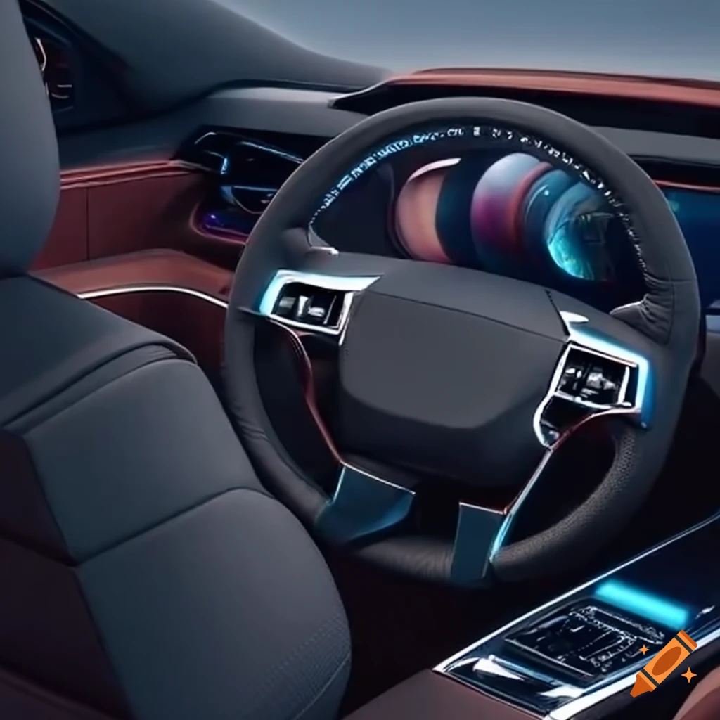 Interior of a modern car with digital displays on Craiyon