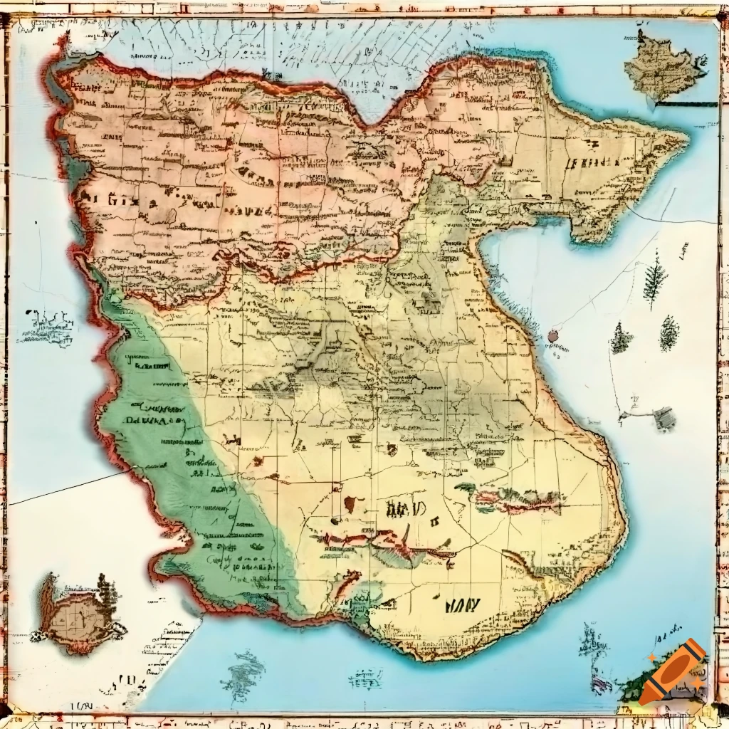 Map of veridia, a diverse fictional country on Craiyon