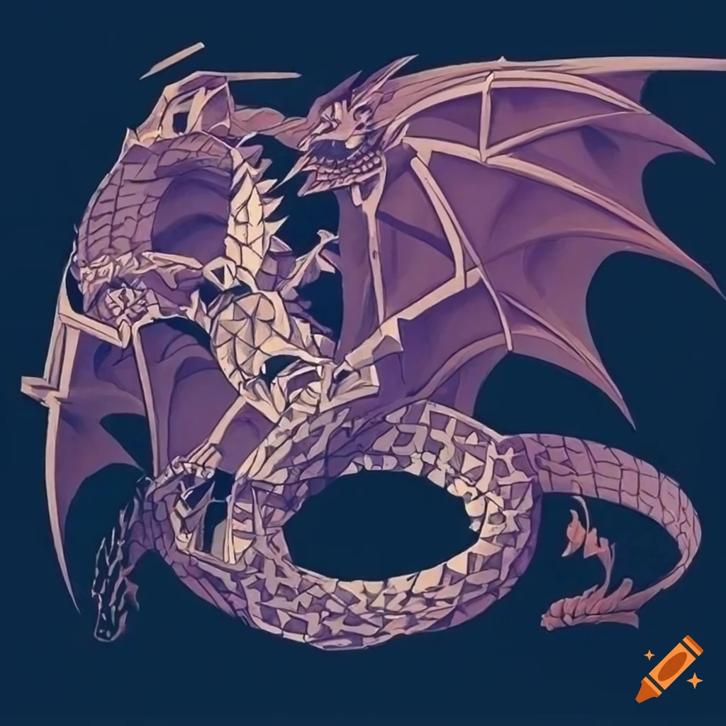 Geometric art of a knight battling a dragon on Craiyon