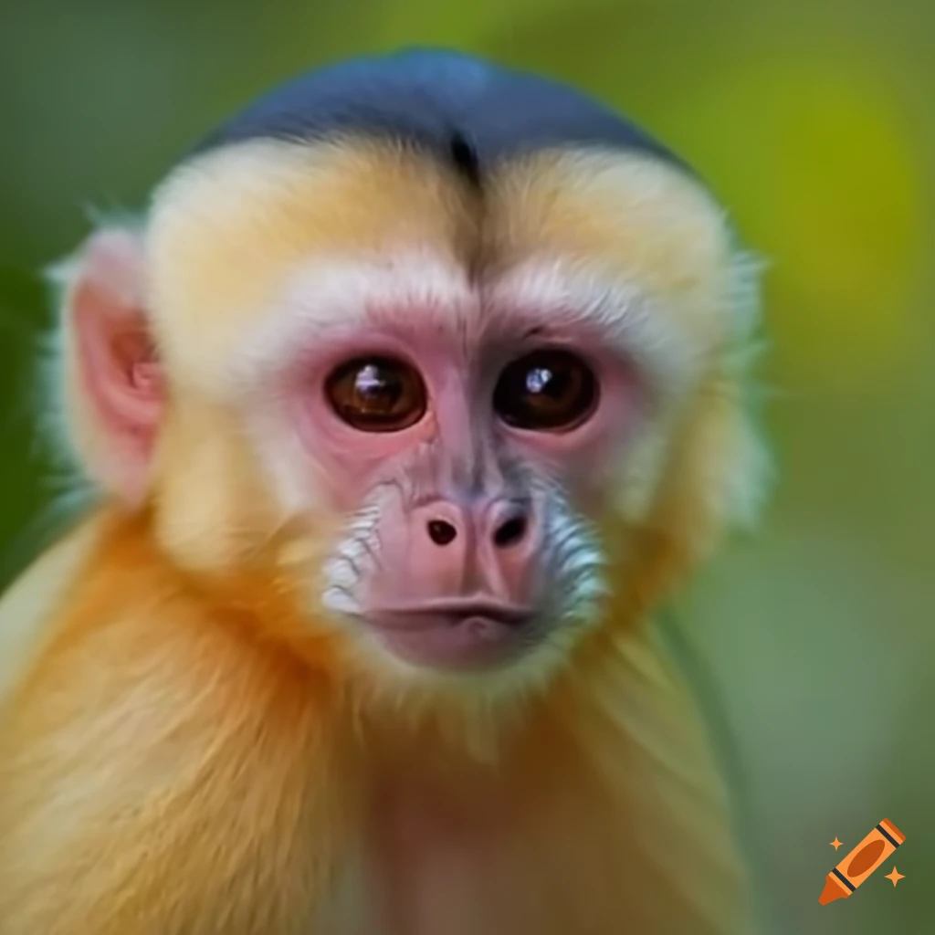 White-fronted capuchin with flowers on Craiyon