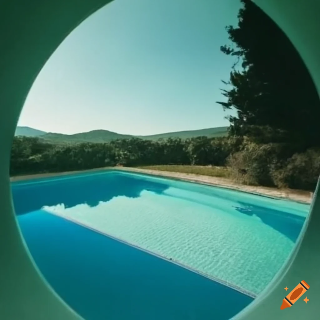 Sunset-lit modernist pool hall with large windows on Craiyon