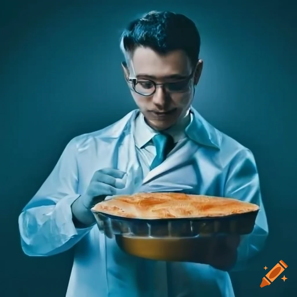 Scientist studying a pie in a lab