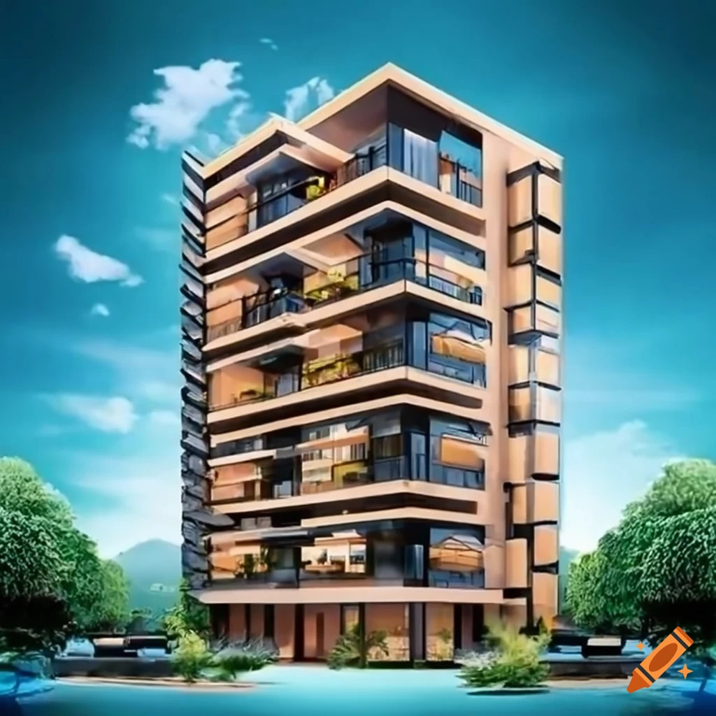 Image of a realistic 16-storey residential building with modern design ...