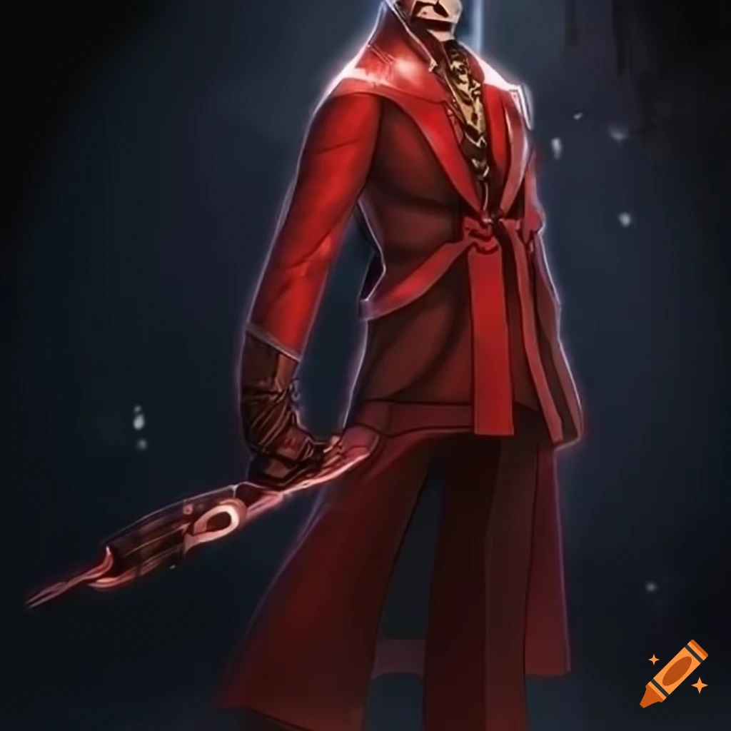 Fun male character in a red high-tech costume