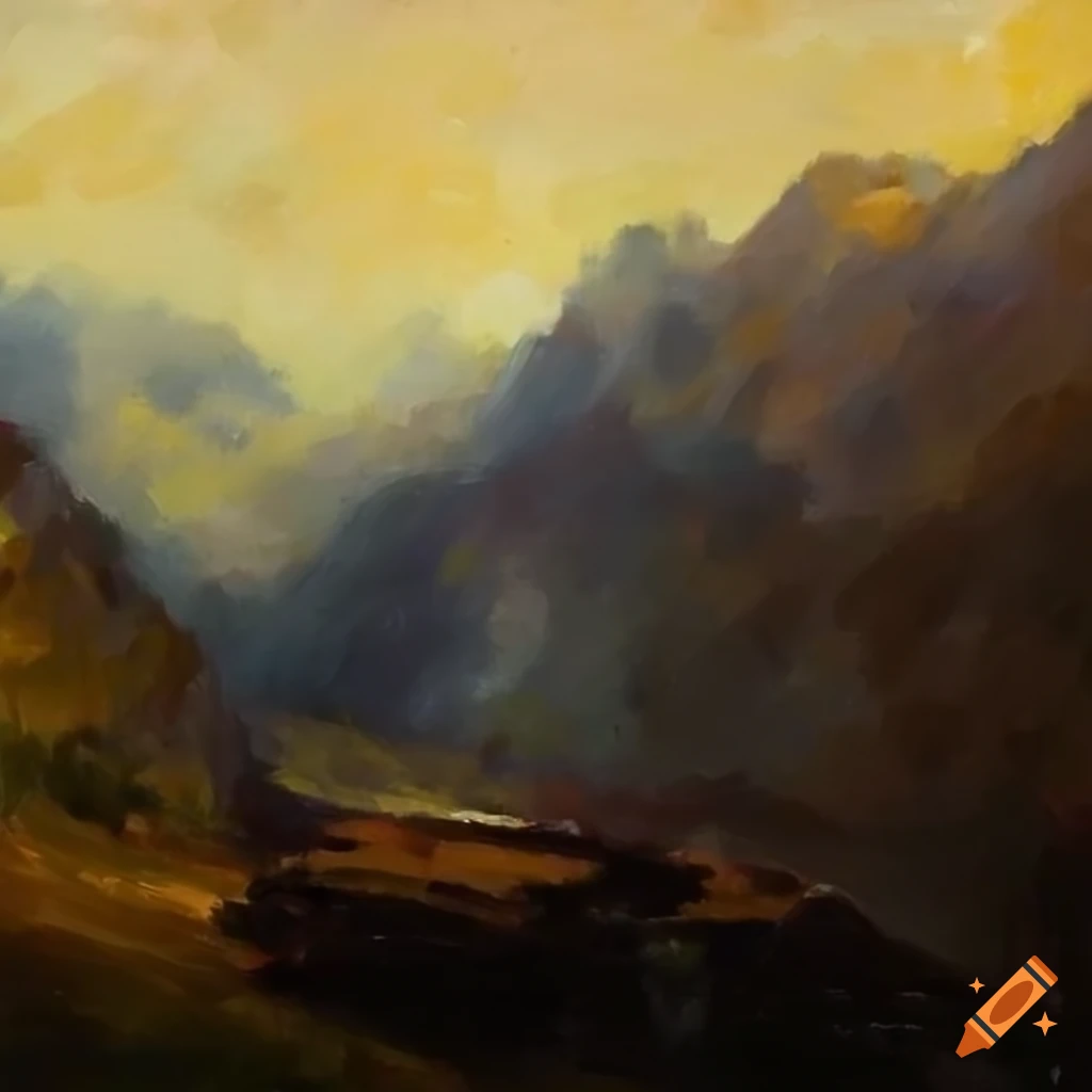 Oil painting of a lush medieval slope on Craiyon