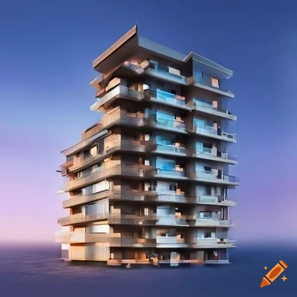 Realistic residential building with modern design on Craiyon