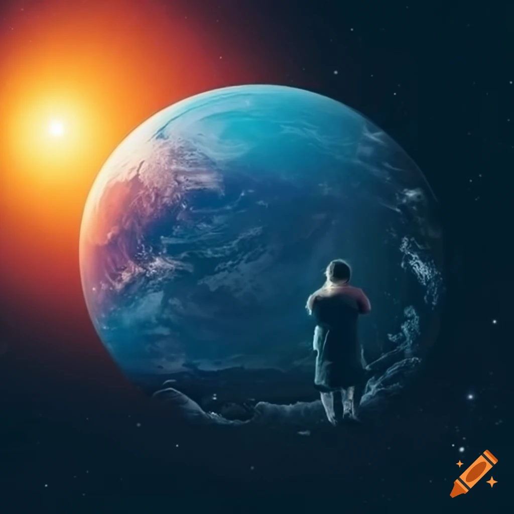 Retro illustration of people gazing at the earth from space on Craiyon