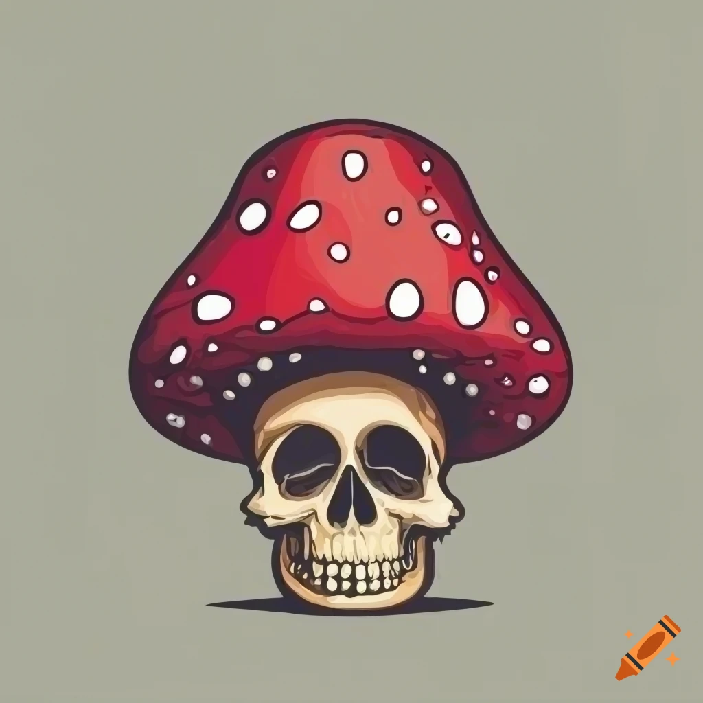 Vector illustration of a mushroom with a skull on its cap on Craiyon
