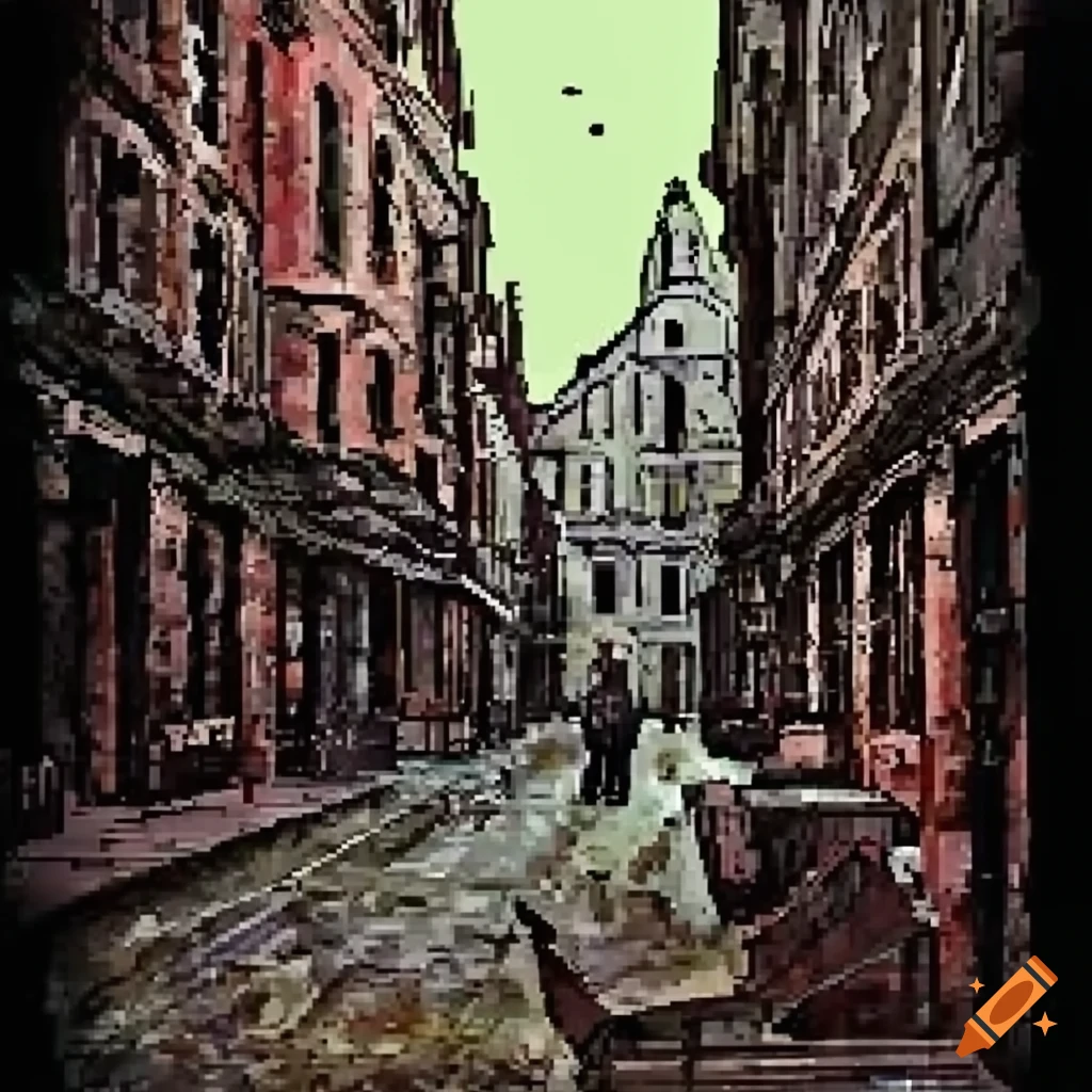 Pixel art street scene with a dark gothic victorian style on Craiyon