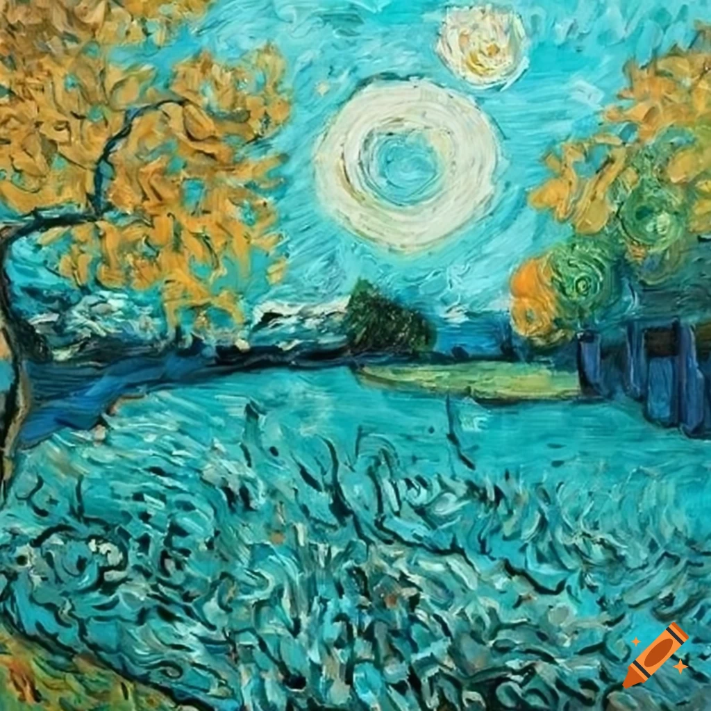 Teal field of maple blossoms painting in Van Gogh style on Craiyon