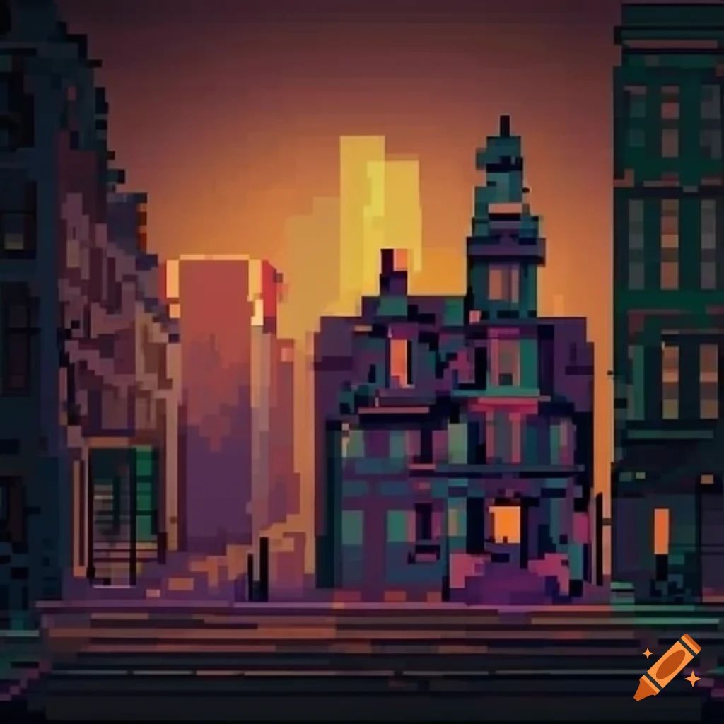 Pixel art of a mysterious Victorian street on Craiyon