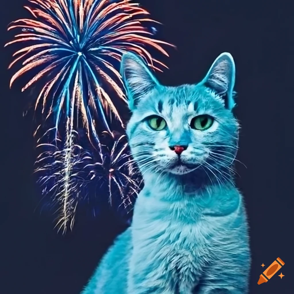 Cat watching fireworks on Craiyon