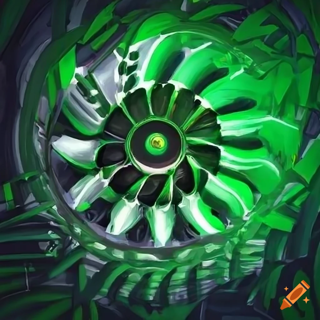 Futuristic engine made of green vegetation on Craiyon