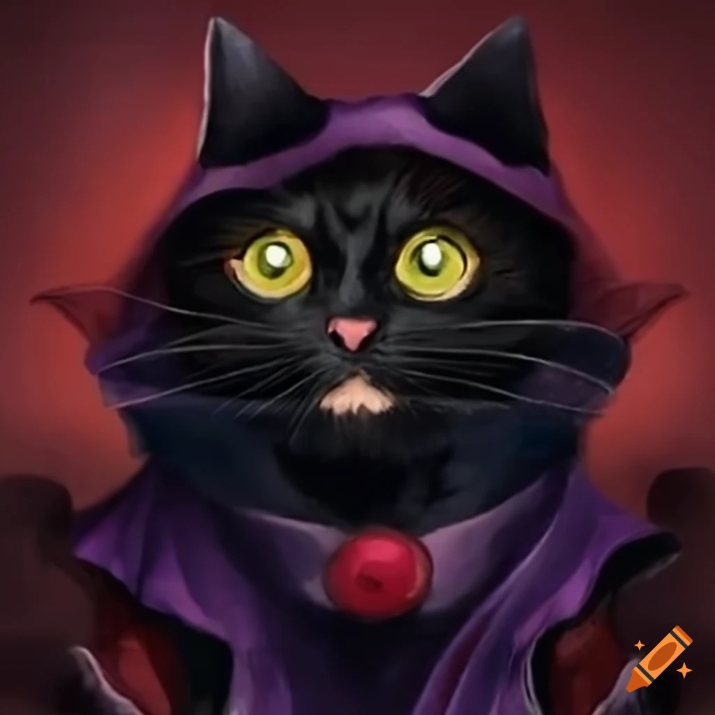 Black cat in a warlock costume on Craiyon