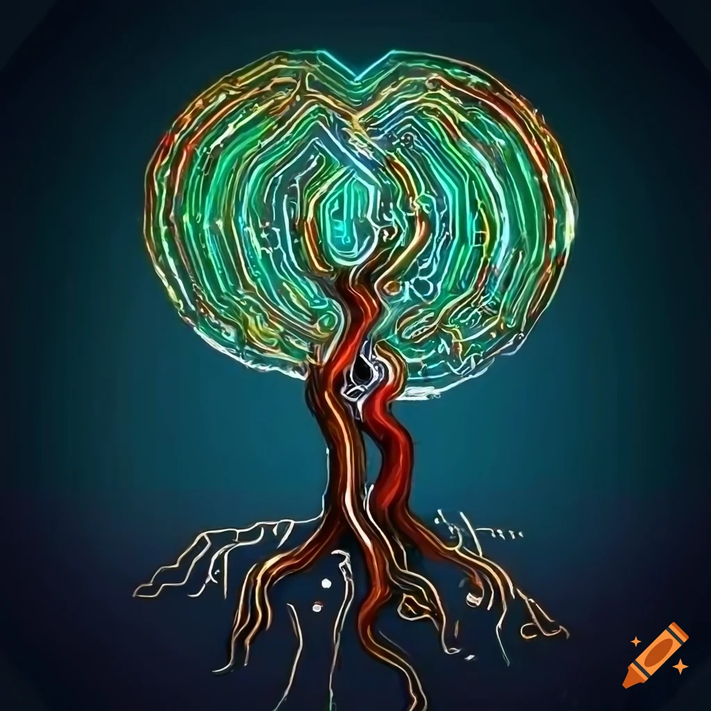 Psychedelic alien tree in tube art style with detailed technical ...