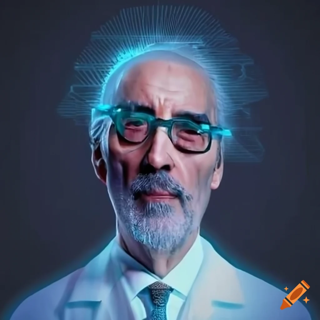 Smiling old man doctor with black hair in 3d cartoon style on Craiyon