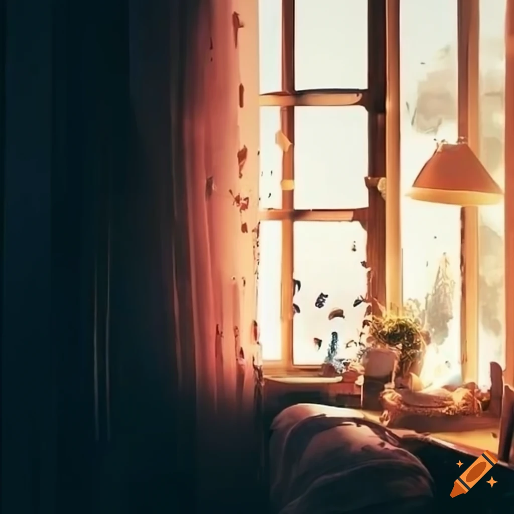 Calm raindrops seen from a cozy room window on Craiyon