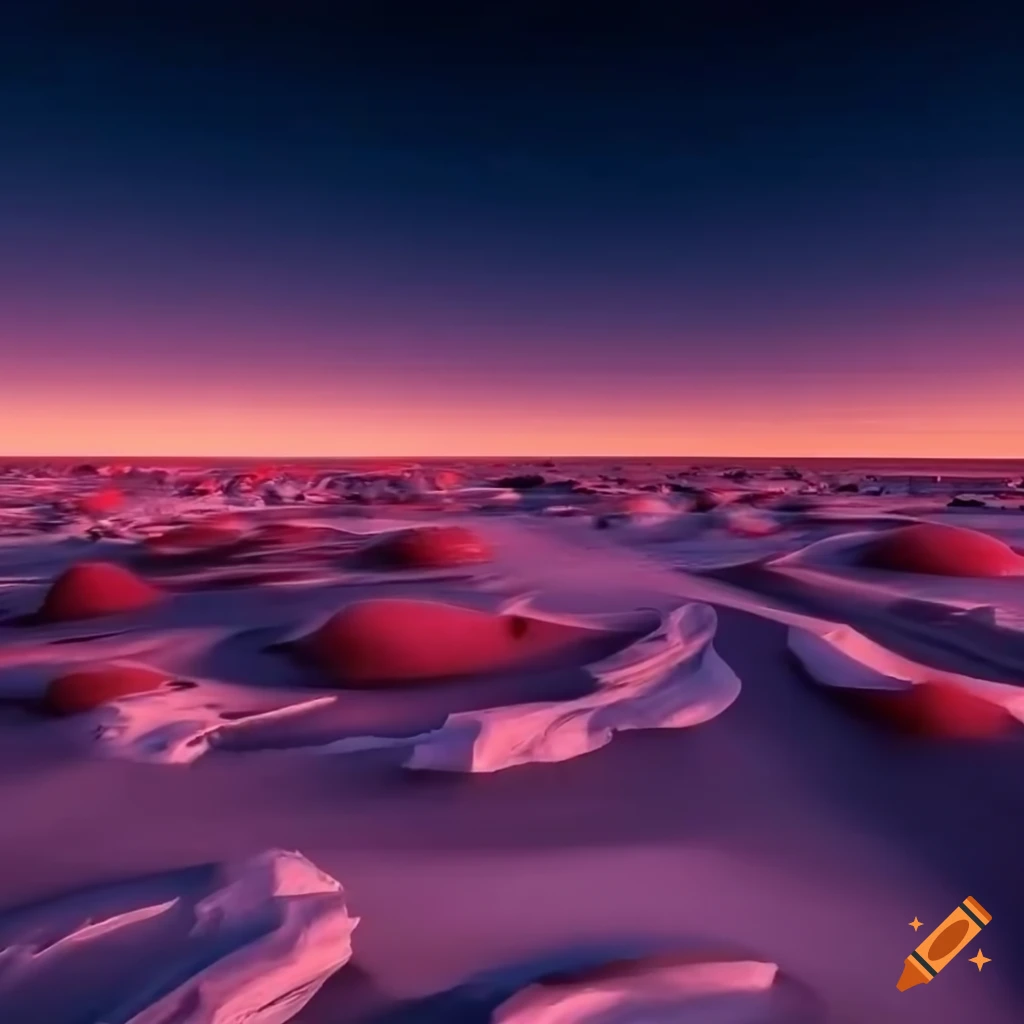 Night landscape of a red ice desert on Craiyon