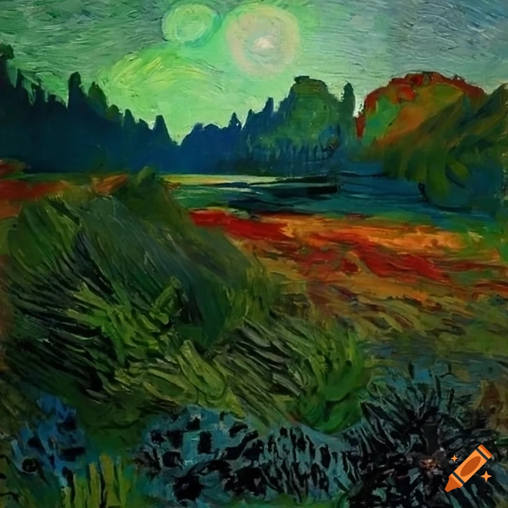 Van gogh's landscape painting in vibrant colors on Craiyon