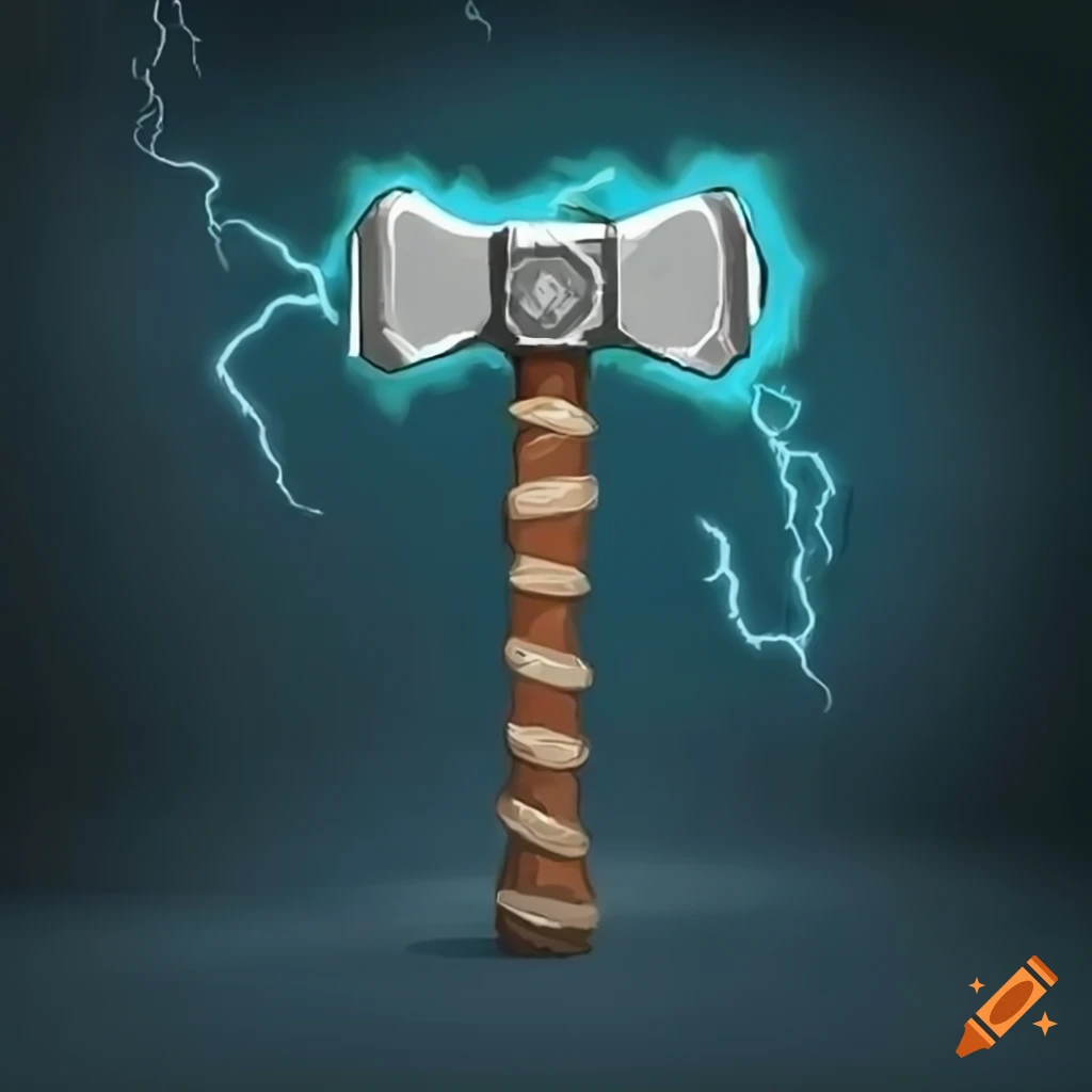 Cartoon illustration of a thunderstruck norse hammer