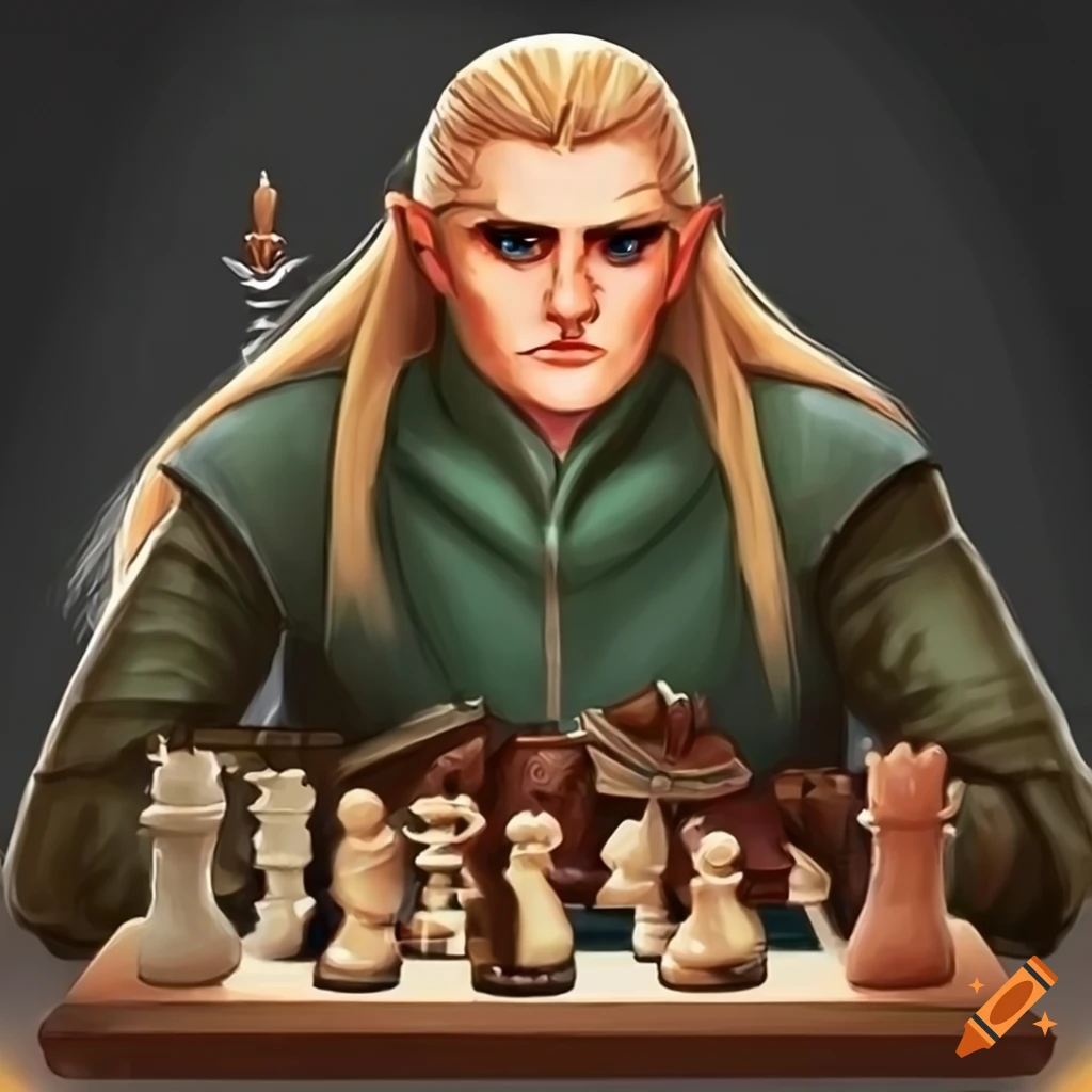 Elven fighter playing chess on Craiyon