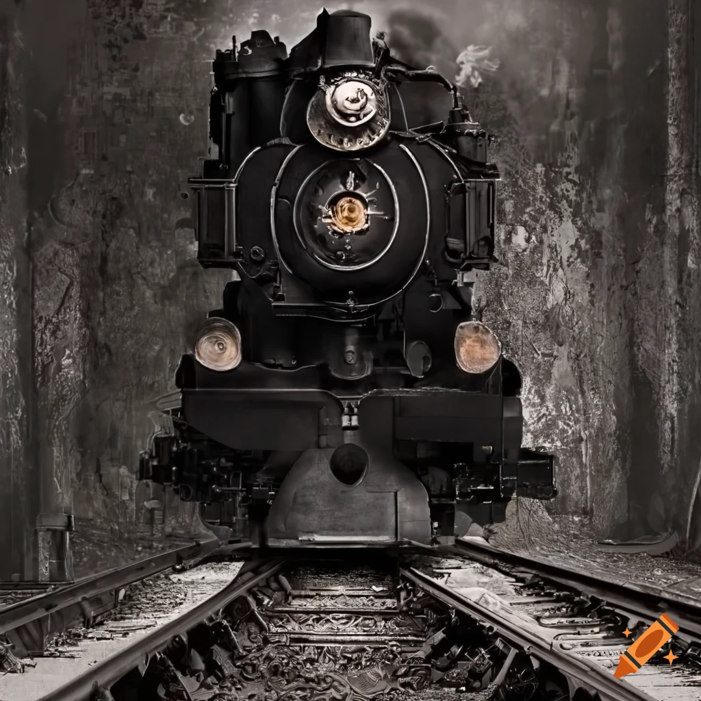 Creepy steam train in a dark winter setting on Craiyon