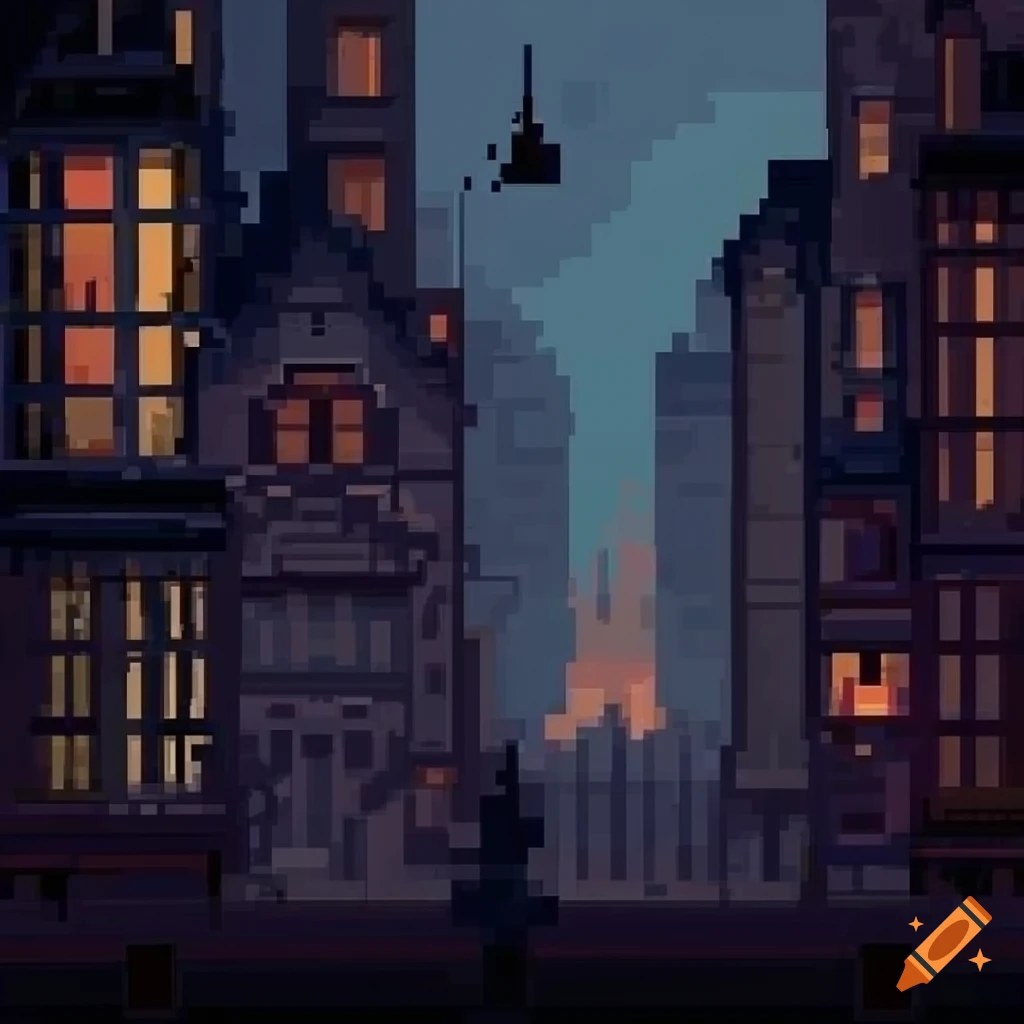 Grim dark pixel art street scene on Craiyon
