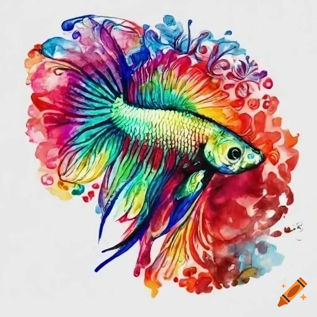 Artistic drawing of a stylized betta fish with intricate details on Craiyon