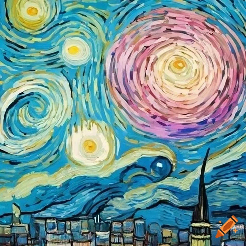Starry night lino print inspired by van gogh on Craiyon