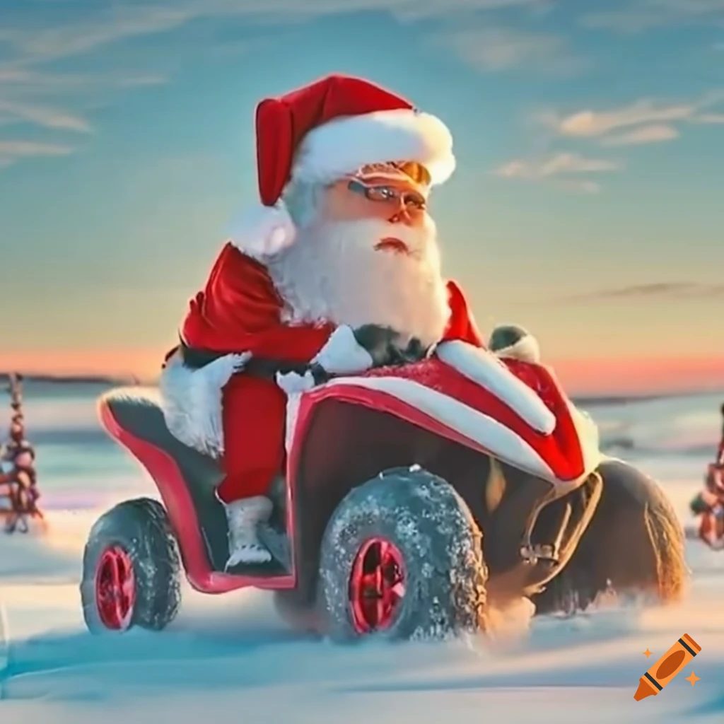 Santa claus driving a quad on Craiyon