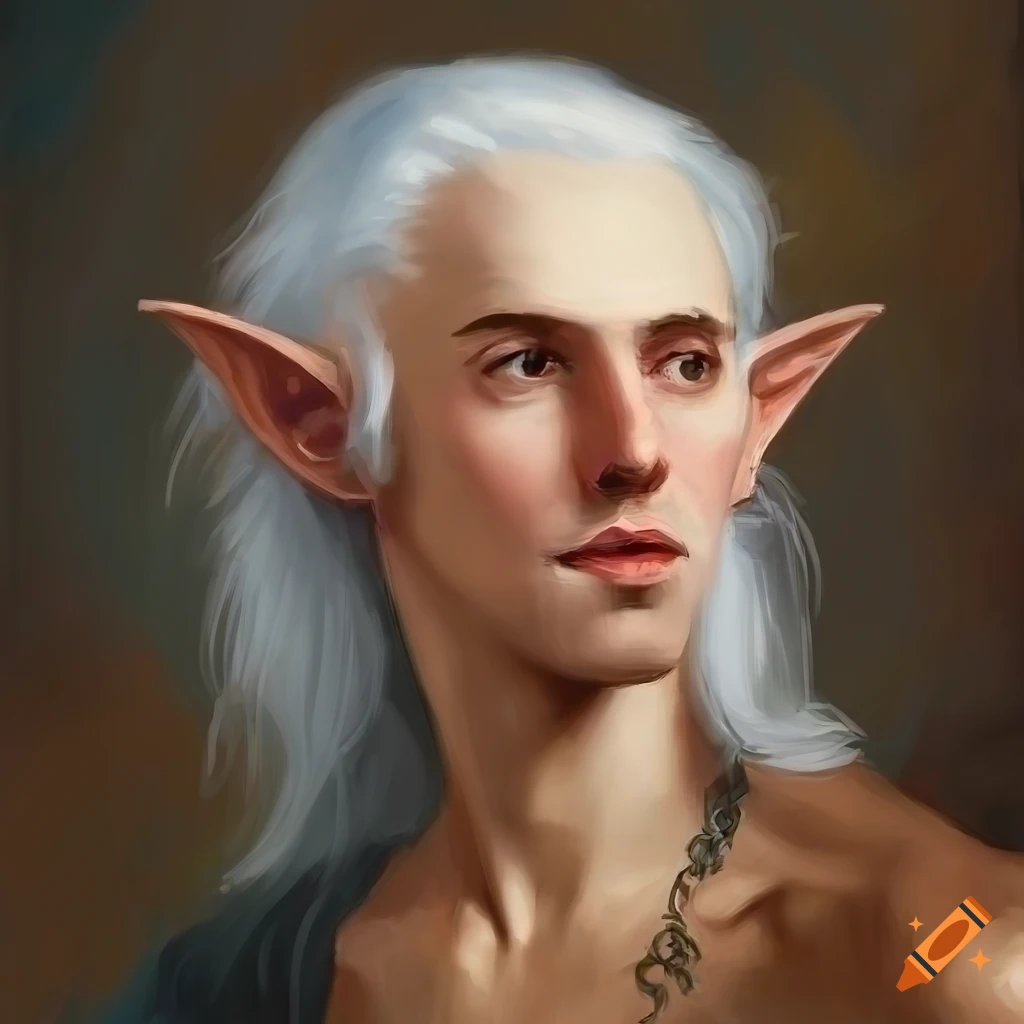 Painting of an ancient male elf spellcasting on Craiyon