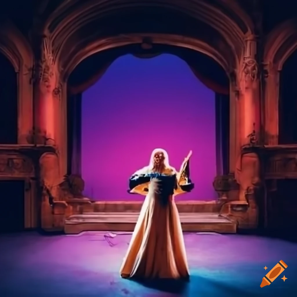 Theatre stage with red velvet curtains