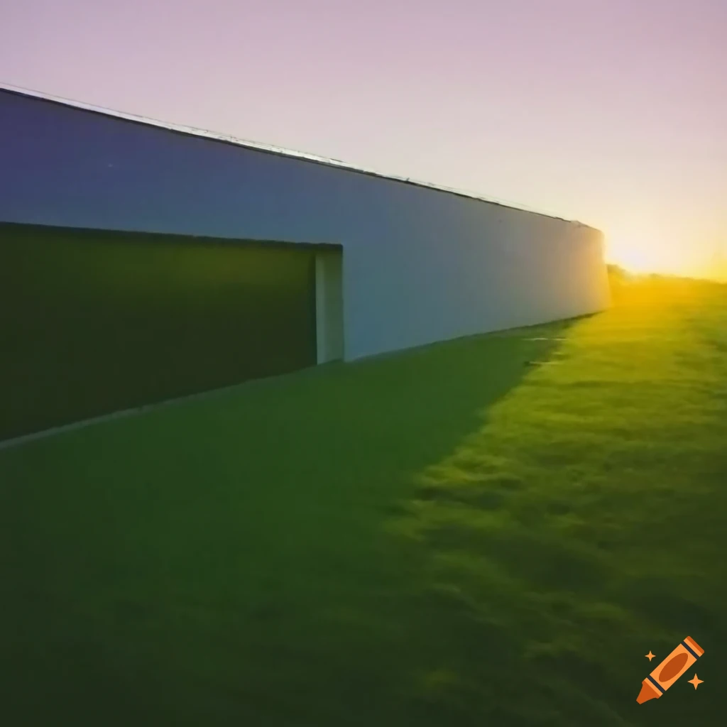 Sunset view of a contemporary building with frameless windows