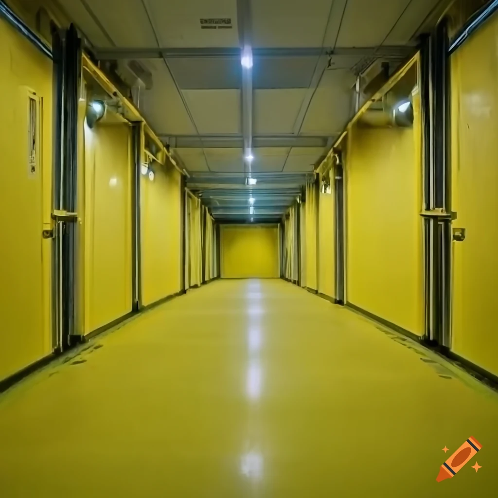 Photograph of a yellow office space with small doorways on Craiyon