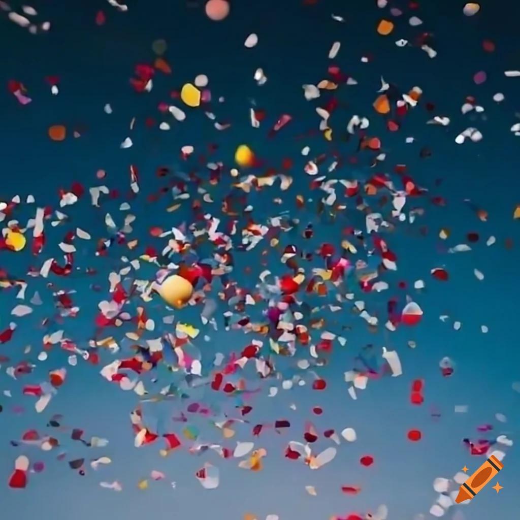 Colorful confetti balloons in the air on Craiyon