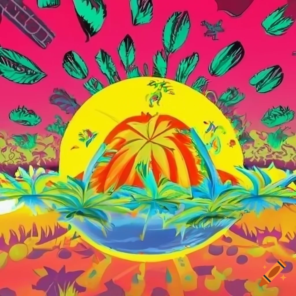 Cartoon sunset with weed elements