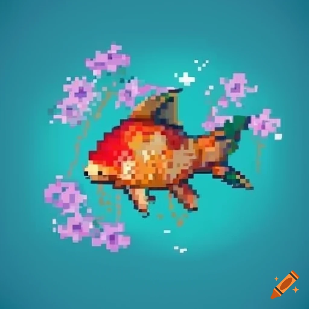 Pixel art of a fish perched on Craiyon