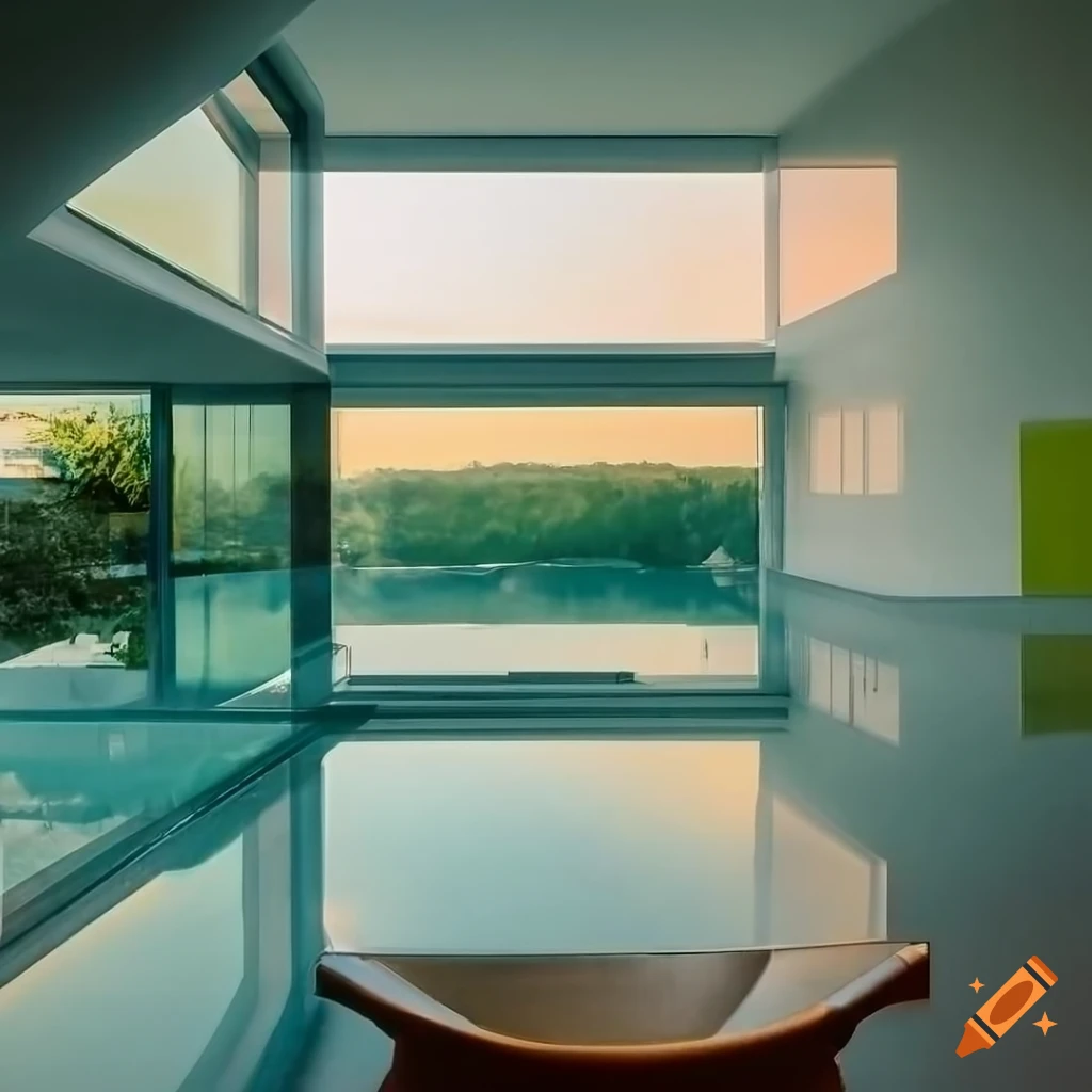 Luxurious apartment with large windows and golden hour sunlight on Craiyon