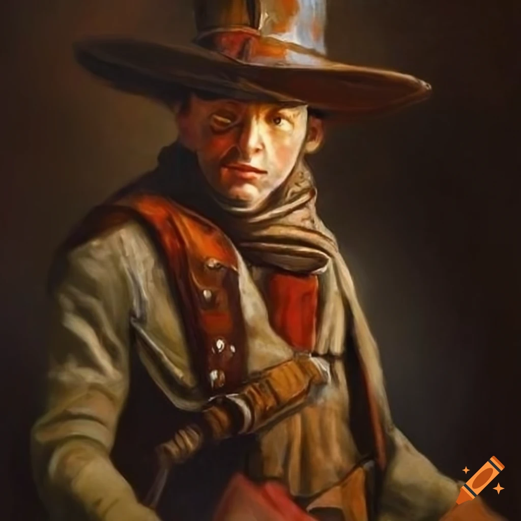 Oil portrait of a vampire cowboy in a gunfight on mars on Craiyon