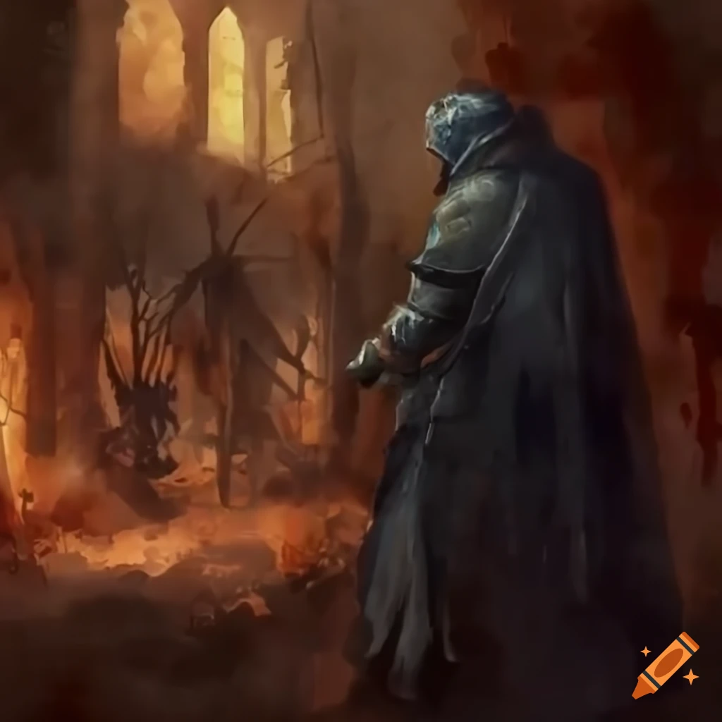 Dark and melancholic fantasy town in a post-apocalyptic setting on Craiyon