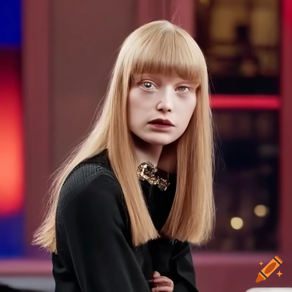 Mia goth getting her bangs trimmed on a talk show on Craiyon