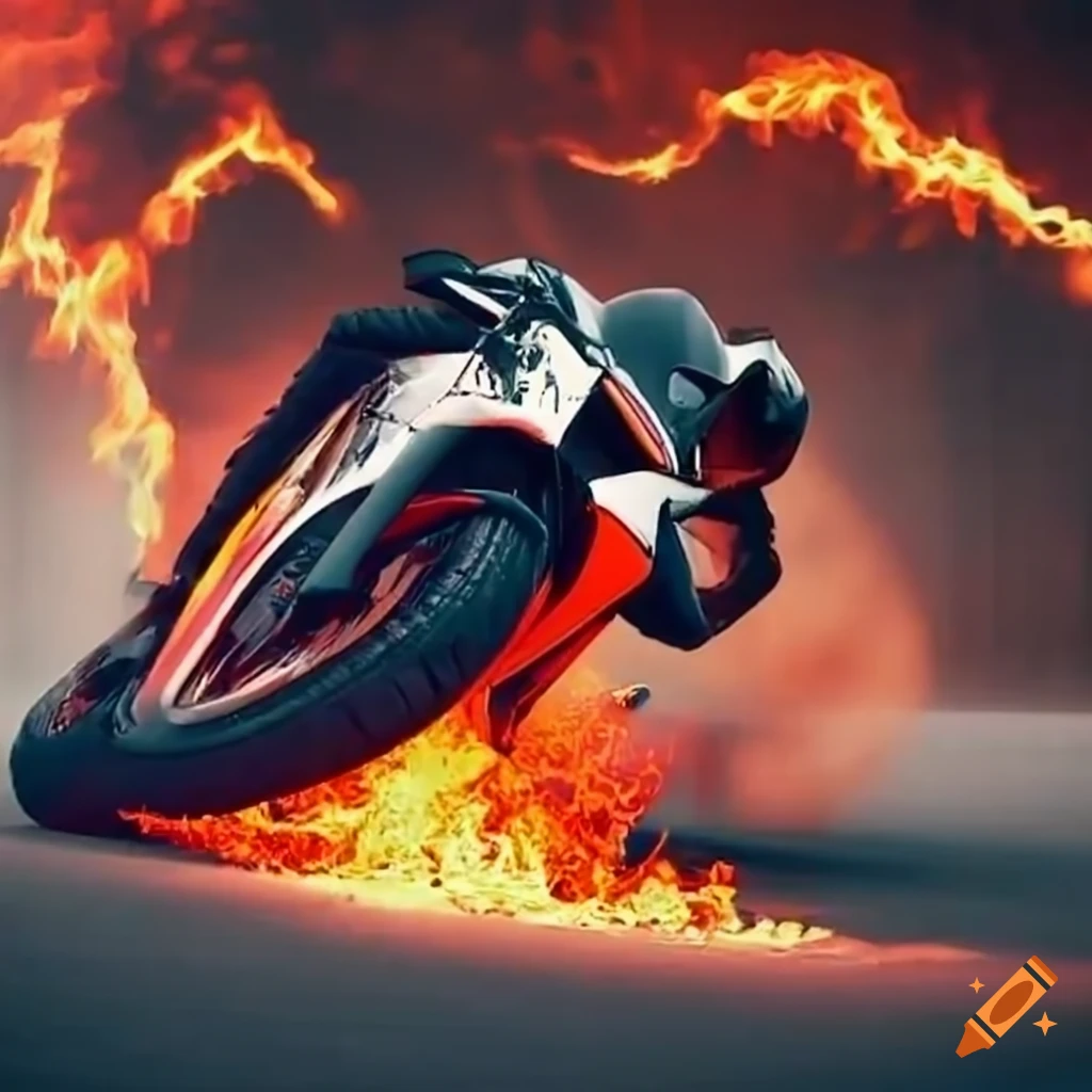 Fiery sports bike on Craiyon