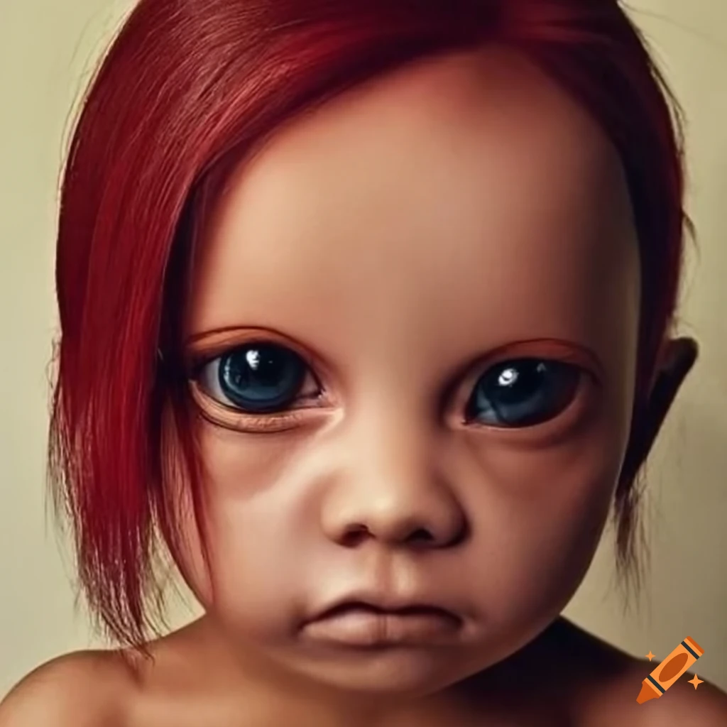 Image of a cute alien baby with maroon hair
